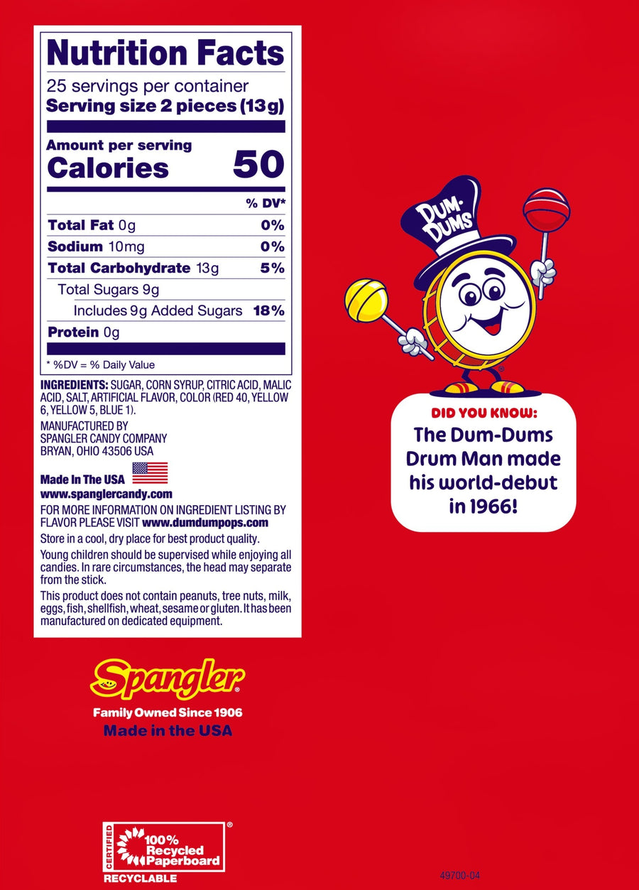 Bulk Dum Dums Butterscotch Pops in 50-count bag | Free shipping Over ...